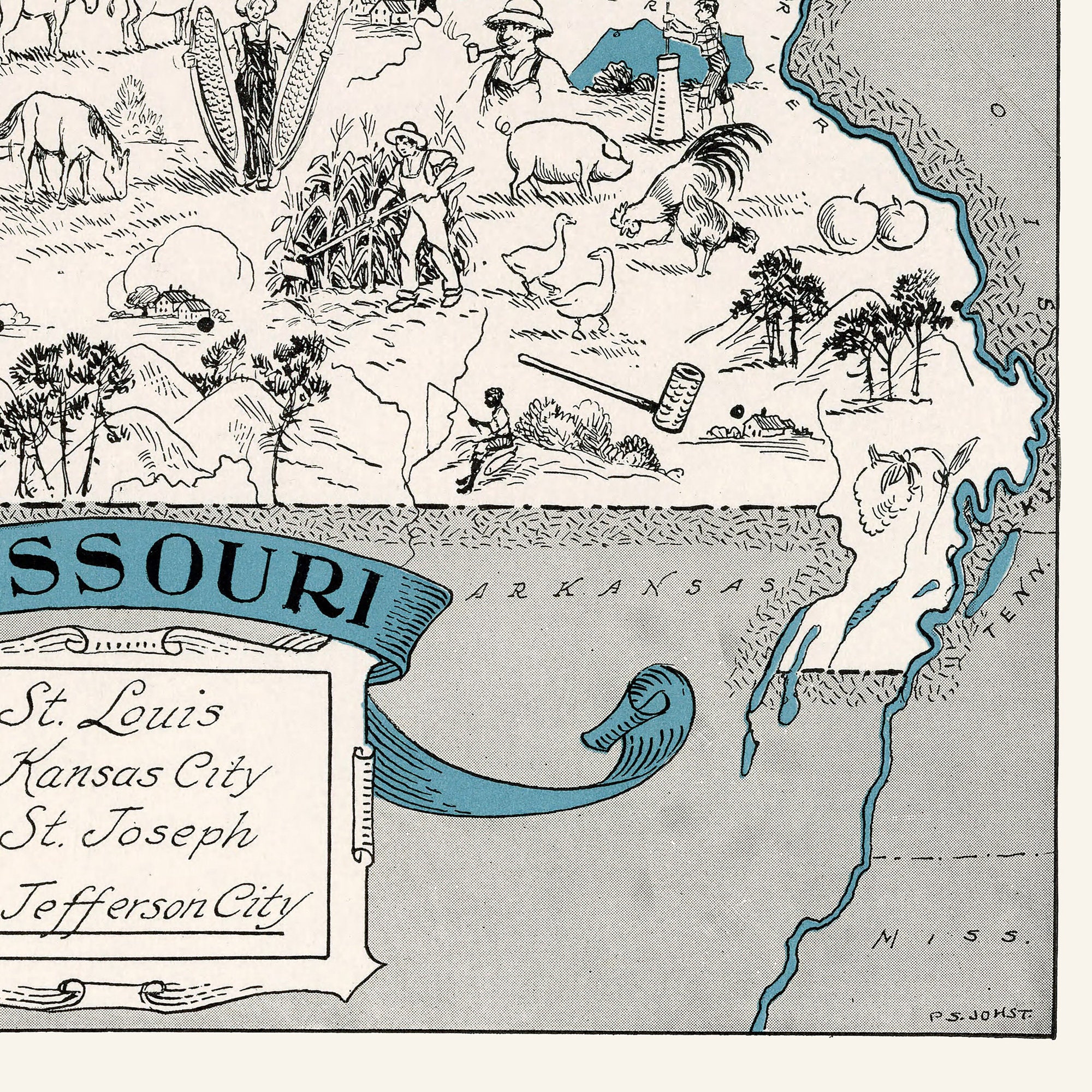 Pictorial Map of Missouri – Digital Download PRINTABLE Vintage Fun Old ...
