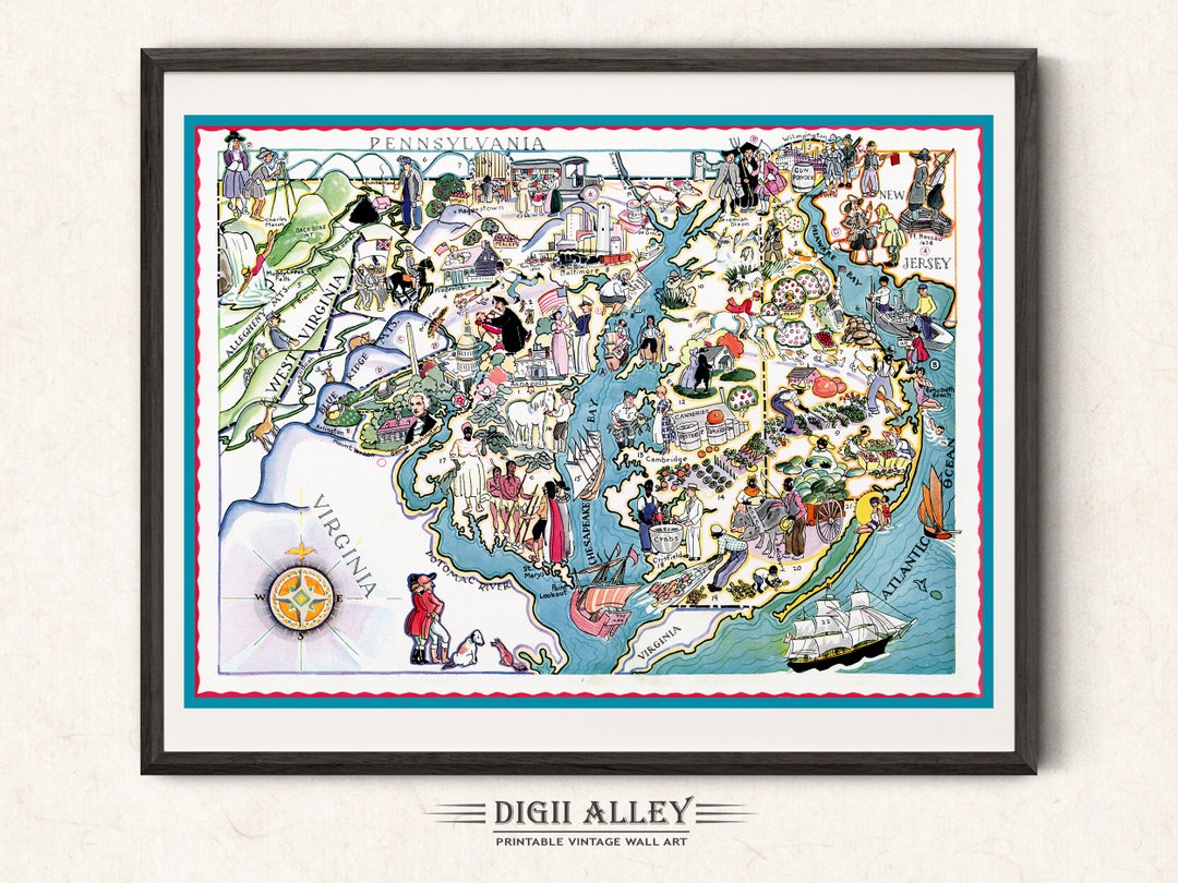 Fun State Map of Maryland & Delaware – Digital Download PRINTABLE ...
