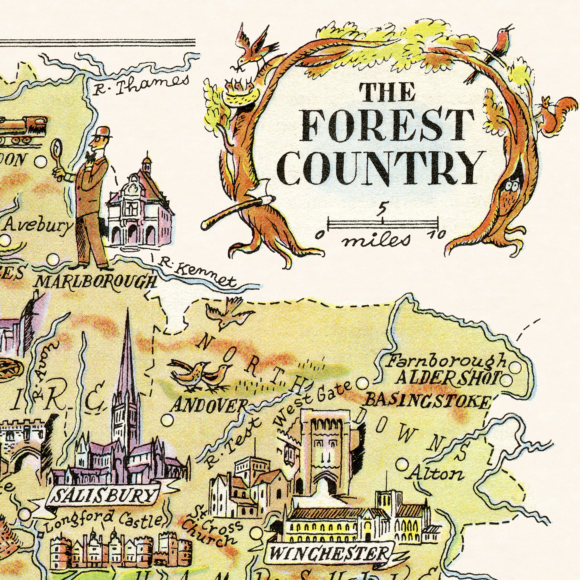 Fun Map of the Forest Country in Great Britain, England, UK Digital ...