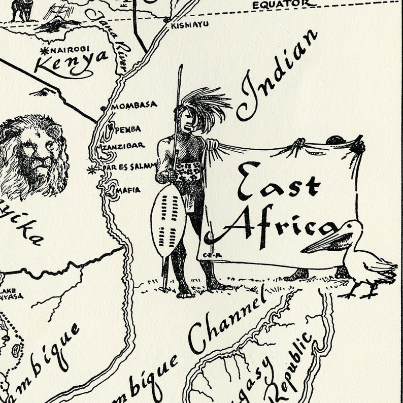 Map of East Africa Digital Download PRINTABLE Vintage Pictorial Fun ...