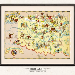 Fun State Map of Oklahoma – Digital Download PRINTABLE Vintage ...