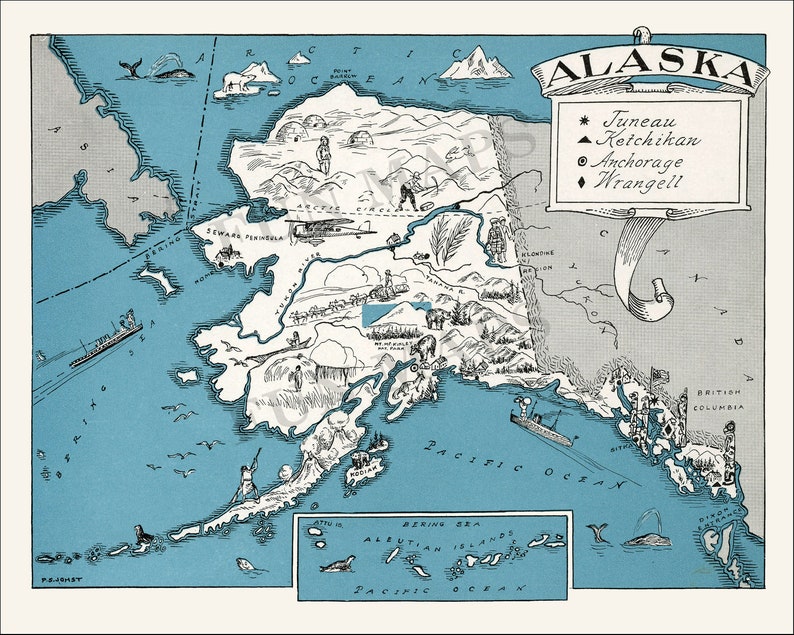 Pictorial Map of Alaska Digital Download PRINTABLE Vintage - Etsy