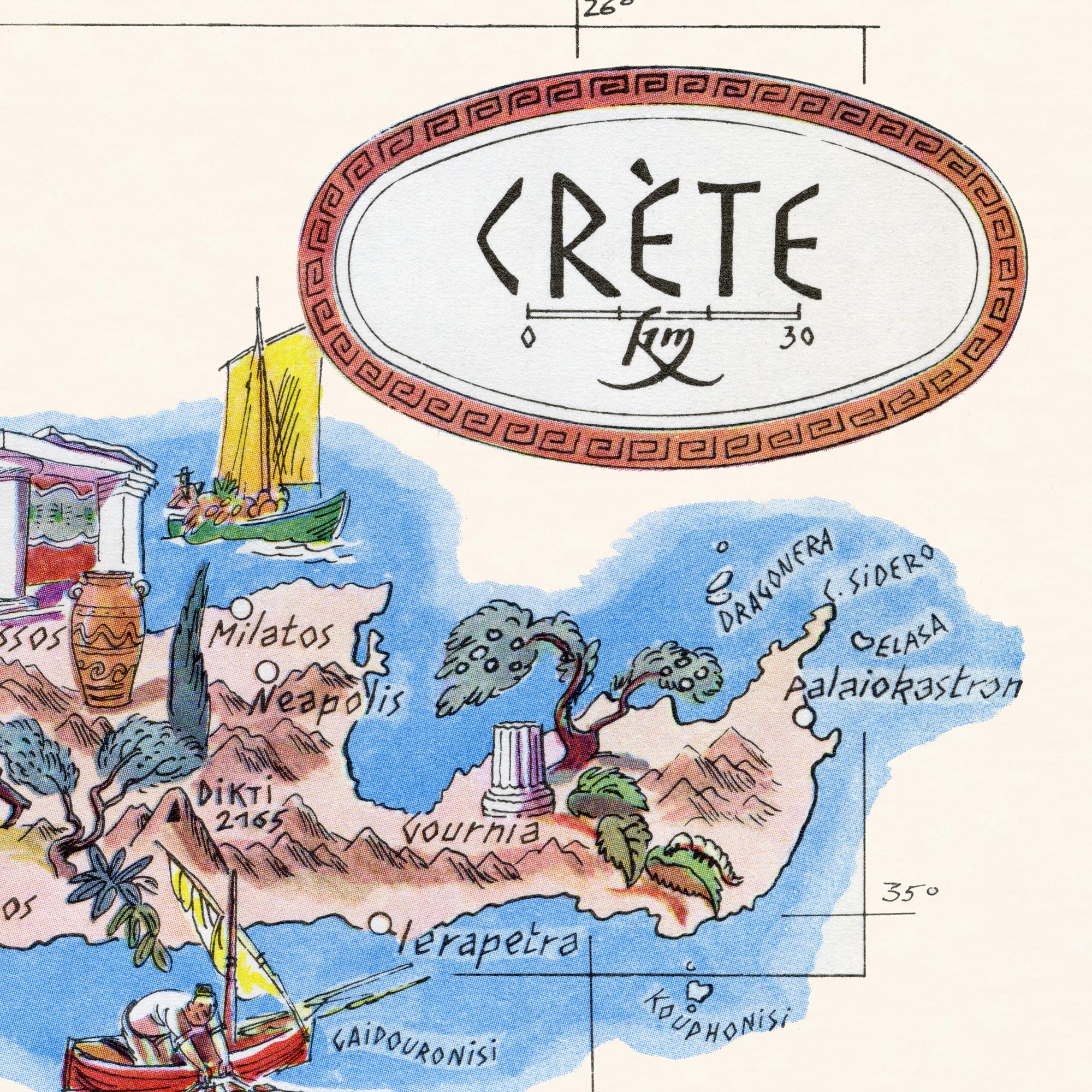 Fun Map of Crete a Greek Island – Digital Download PRINTABLE Vintage ...