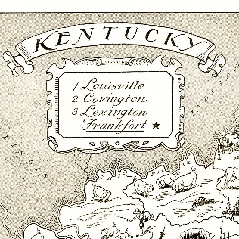 Pictorial State Map of Kentucky Digital Download PRINTABLE Vintage Fun ...