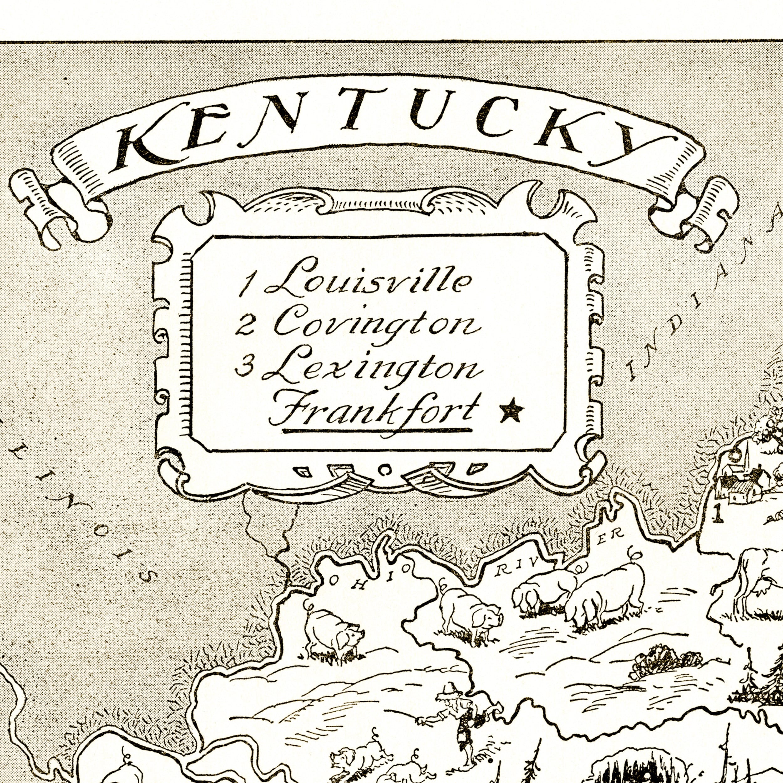 Pictorial State Map of Kentucky Digital Download PRINTABLE Vintage Fun ...