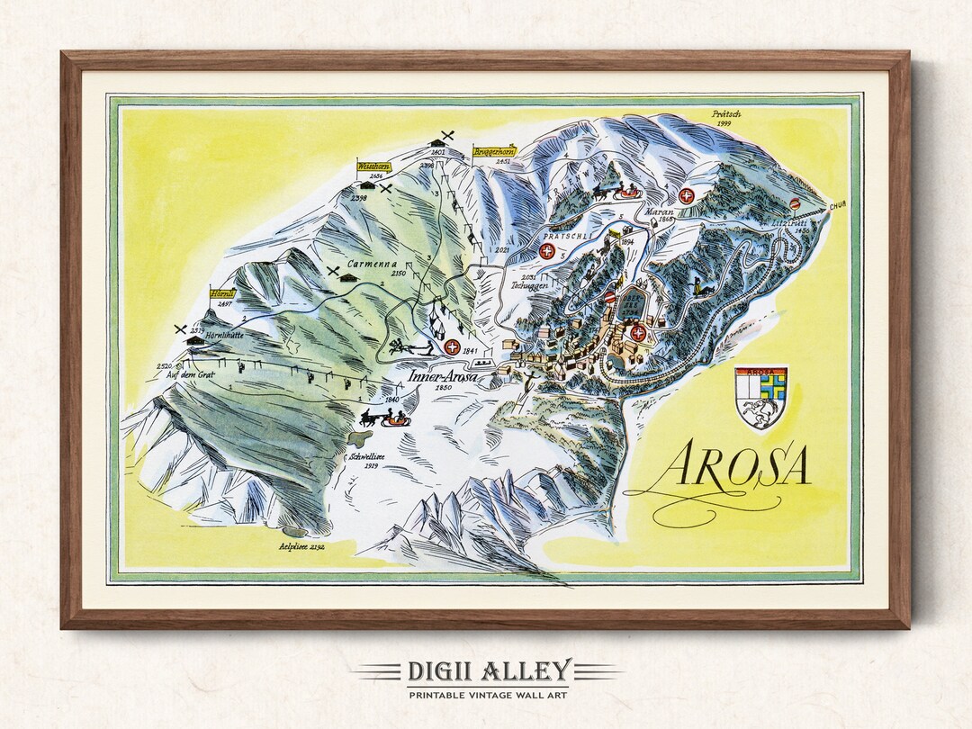 Fun Ski Trail Map of Arosa in Switzerland – Digital Download PRINTABLE ...