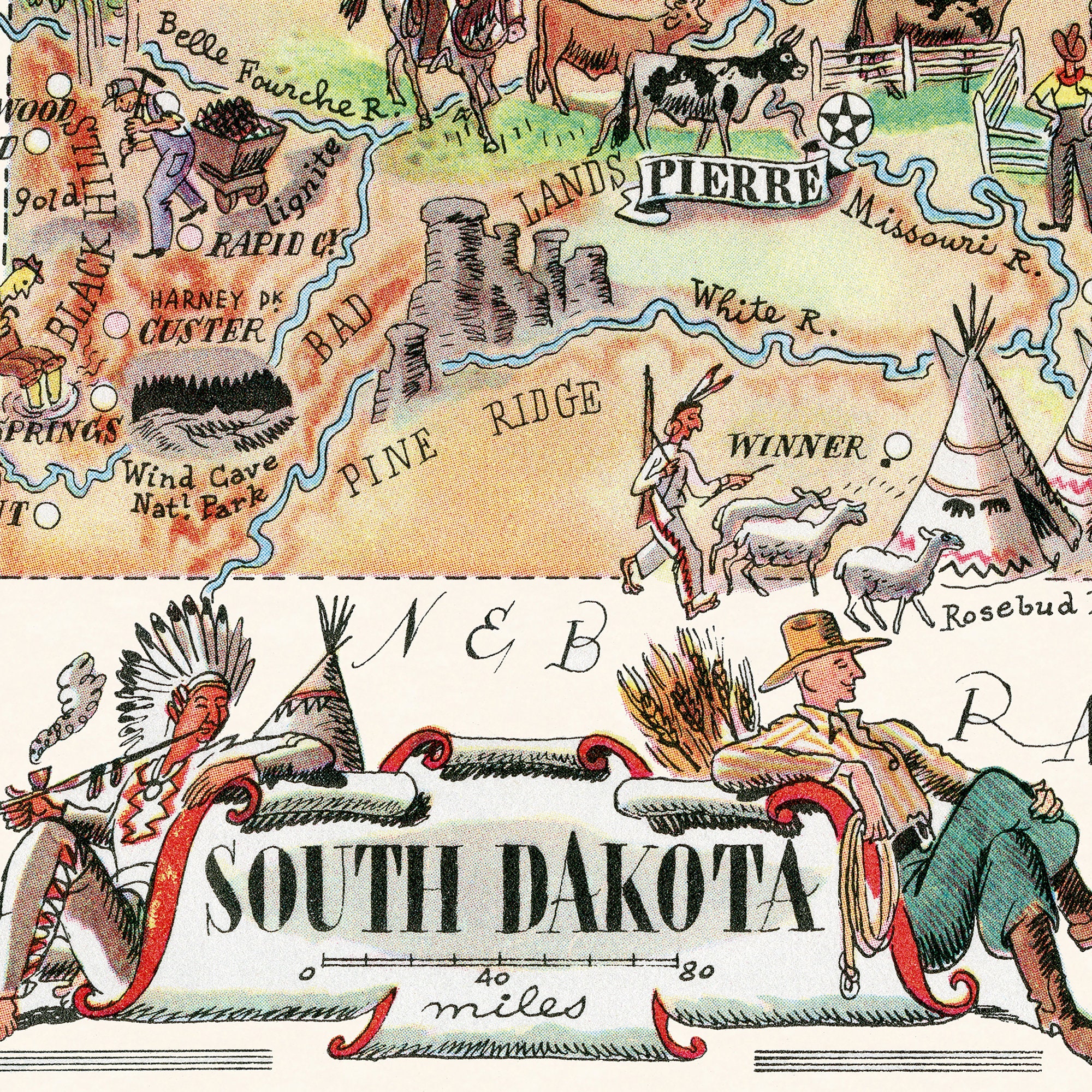 Fun State Map of South Dakota – Digital Download PRINTABLE Vintage ...