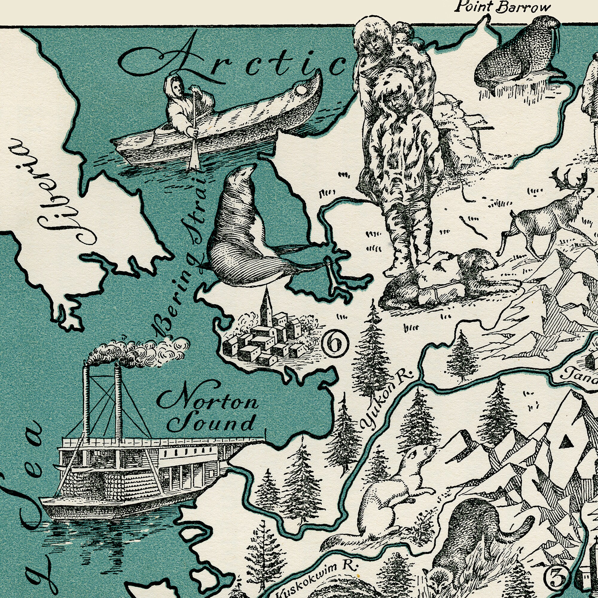 Fun Map of Alaska – Digital Download PRINTABLE Vintage Pictorial Wall ...