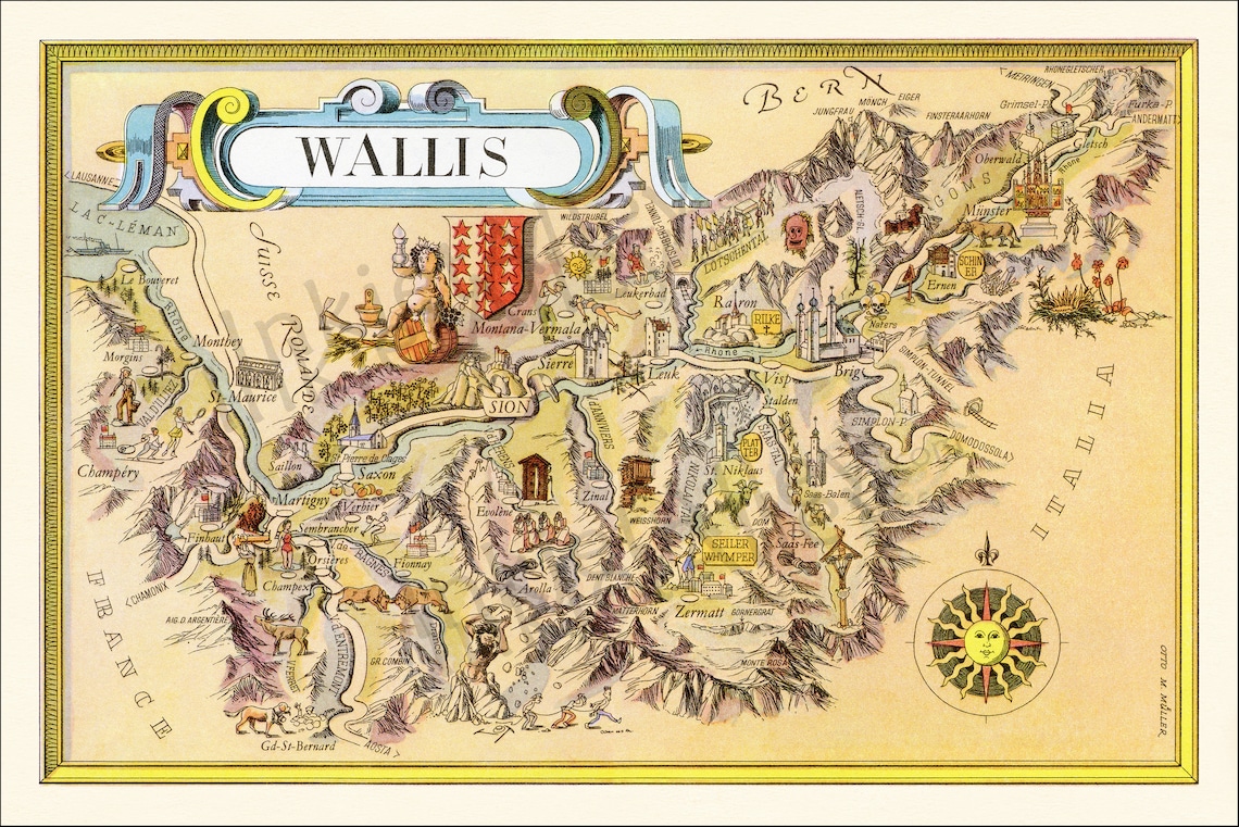 Fun Map of Wallis in Switzerland Digital Download PRINTABLE - Etsy
