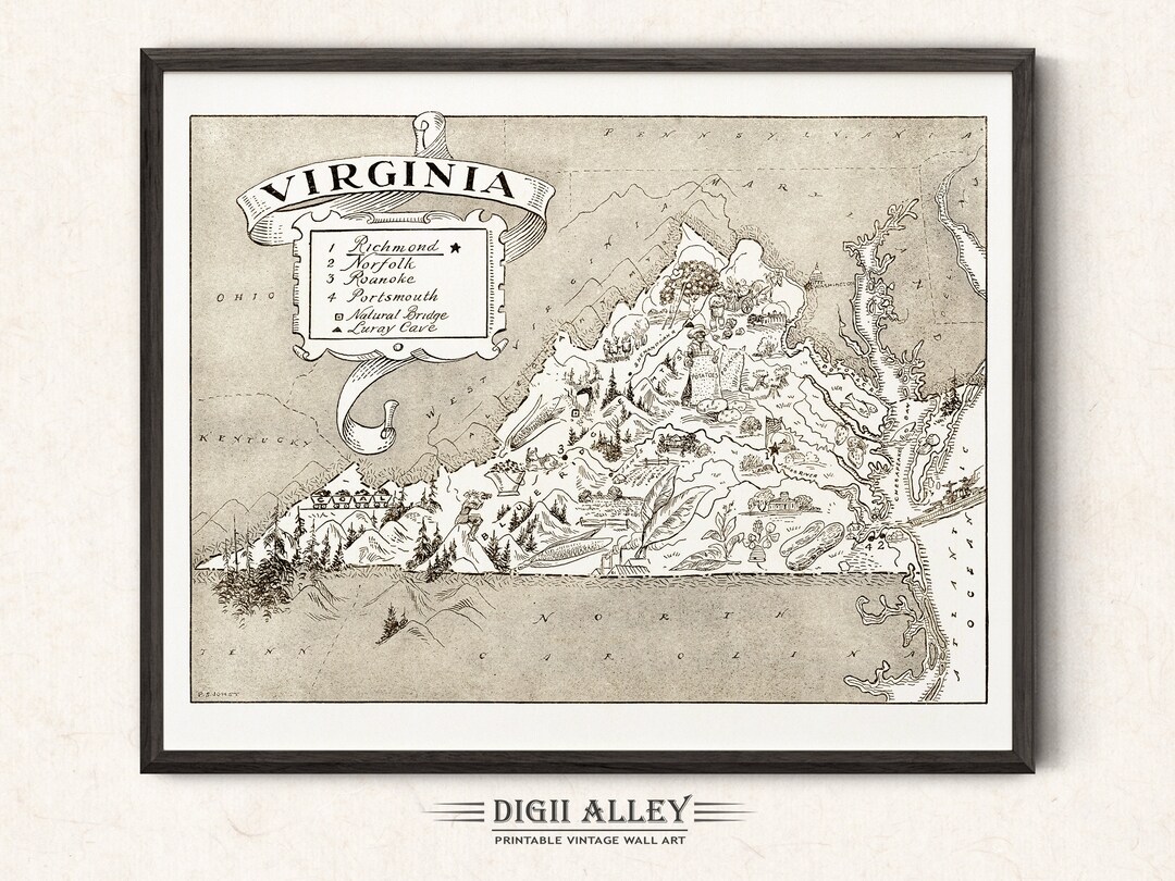 Pictorial State Map of Virginia – Digital Download PRINTABLE Vintage ...