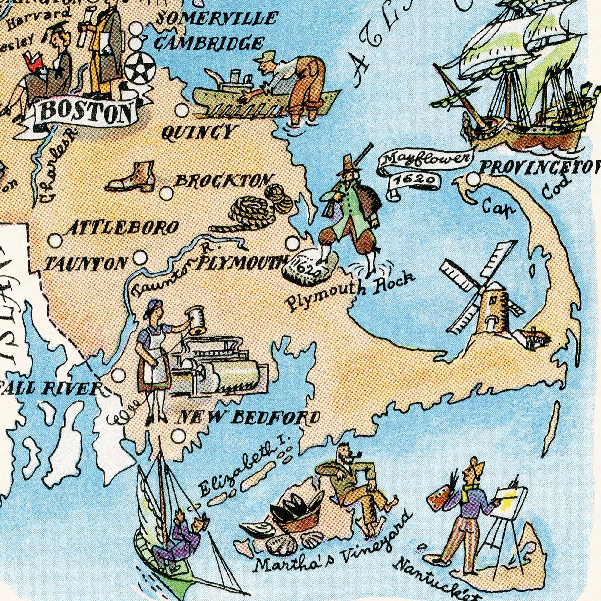 Fun State Map of Massachusetts – Digital Download PRINTABLE Vintage ...