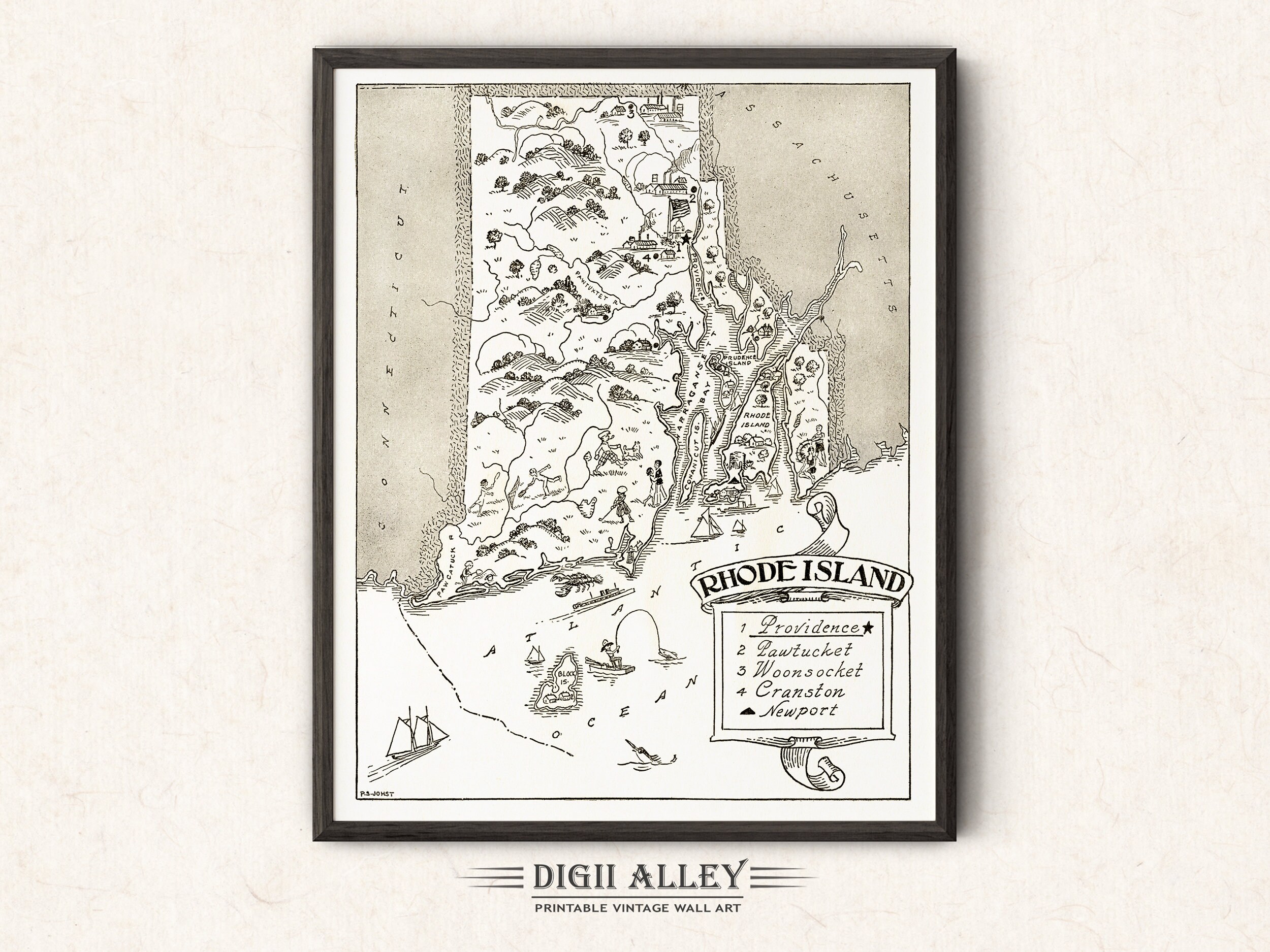 Pictorial State Map of Rhode Island – Digital Download PRINTABLE ...
