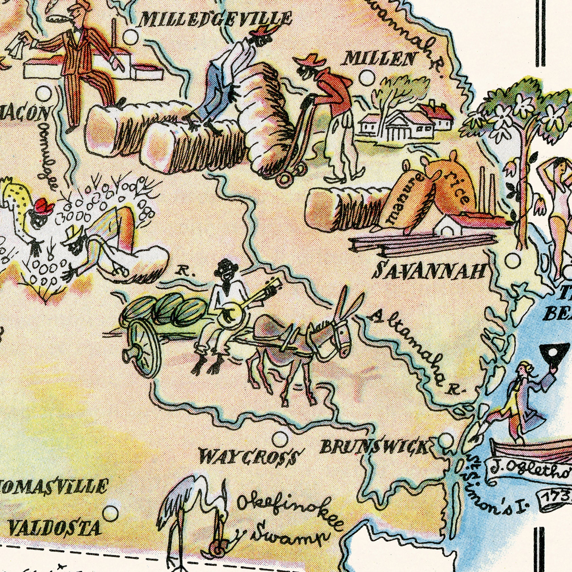 Fun State Map of Georgia – Digital Download PRINTABLE Vintage Pictorial ...
