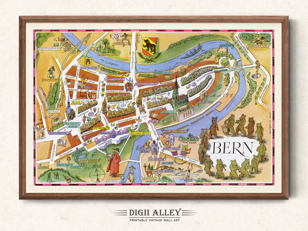 Fun Street Map of Bern in Switzerland – Digital Download PRINTABLE ...