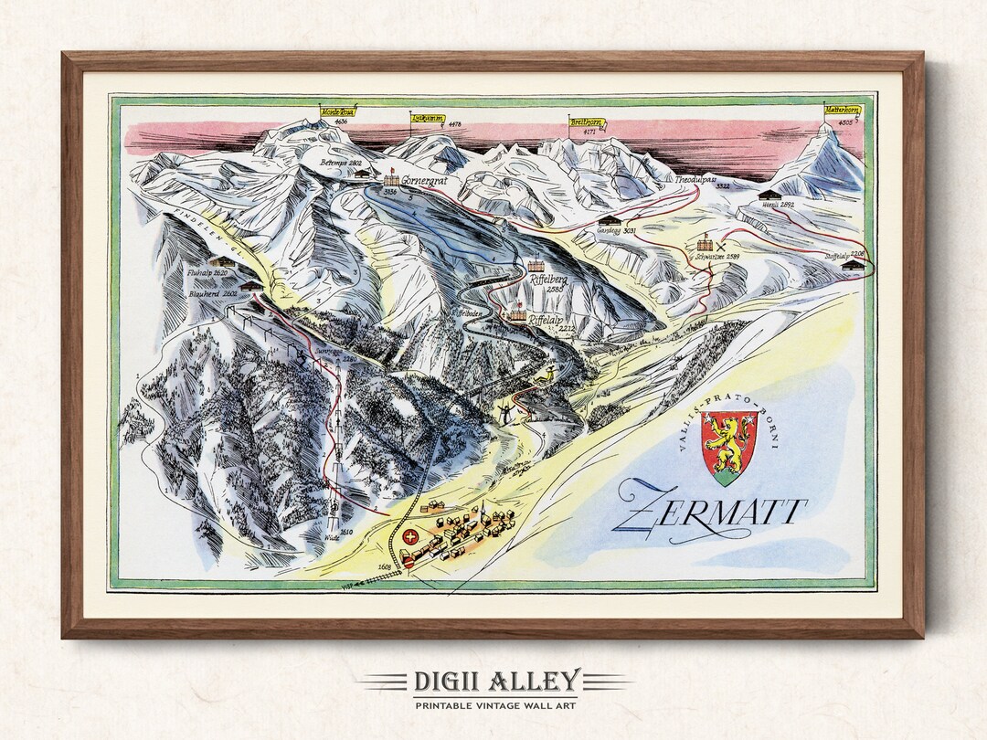 Fun Ski Trail Map of Zermatt in Switzerland – Digital Download ...
