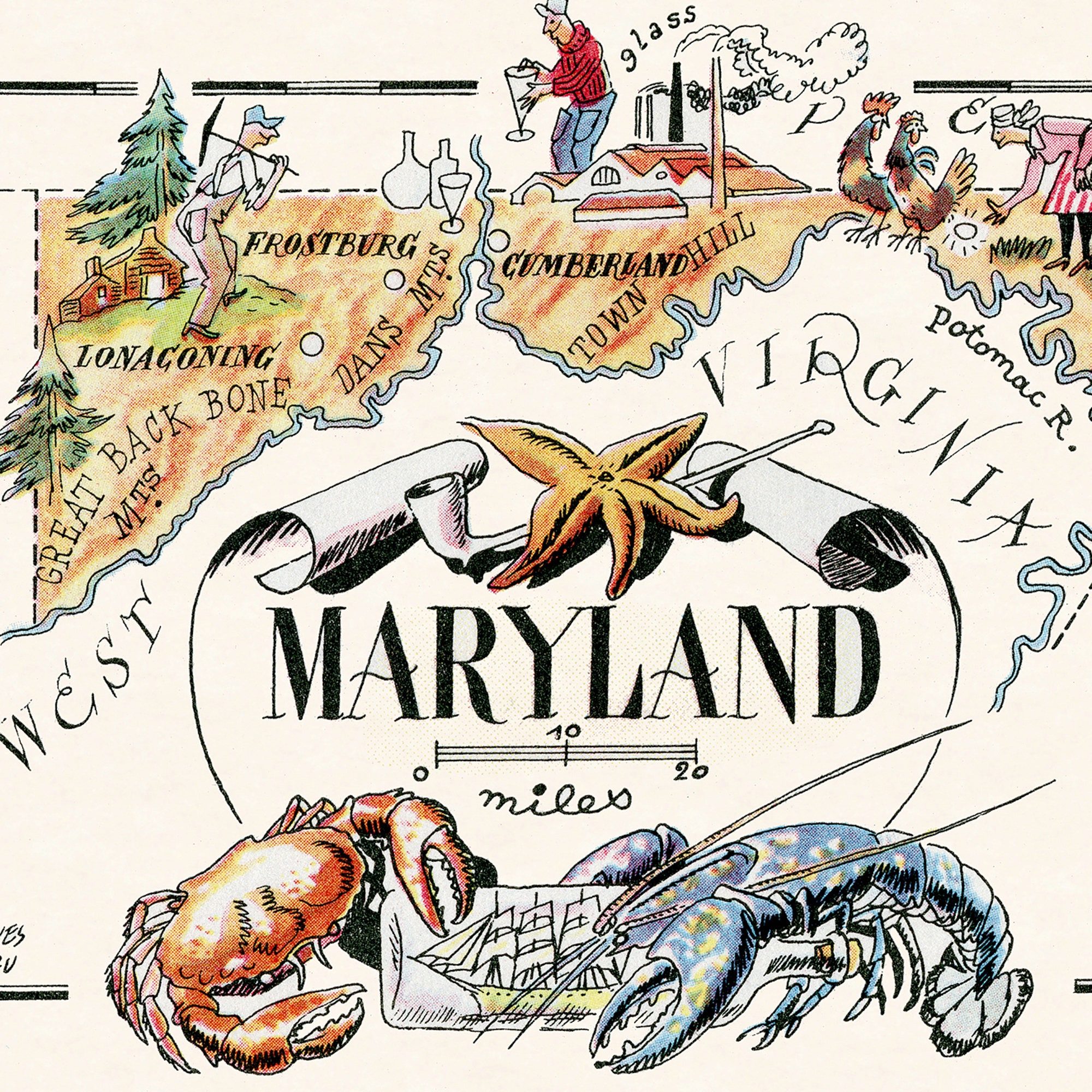 Fun State Map of Maryland – Digital Download PRINTABLE Vintage ...