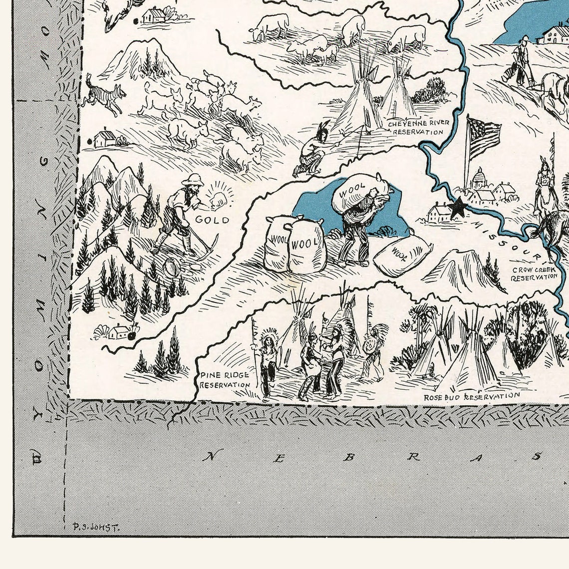 Pictorial Map of South Dakota – Digital Download PRINTABLE Vintage Fun ...