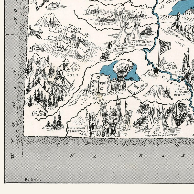 Pictorial Map of South Dakota Digital Download PRINTABLE Vintage Fun ...