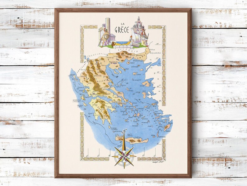 Fun Map of Greece – Digital Download PRINTABLE Vintage Pictorial ...