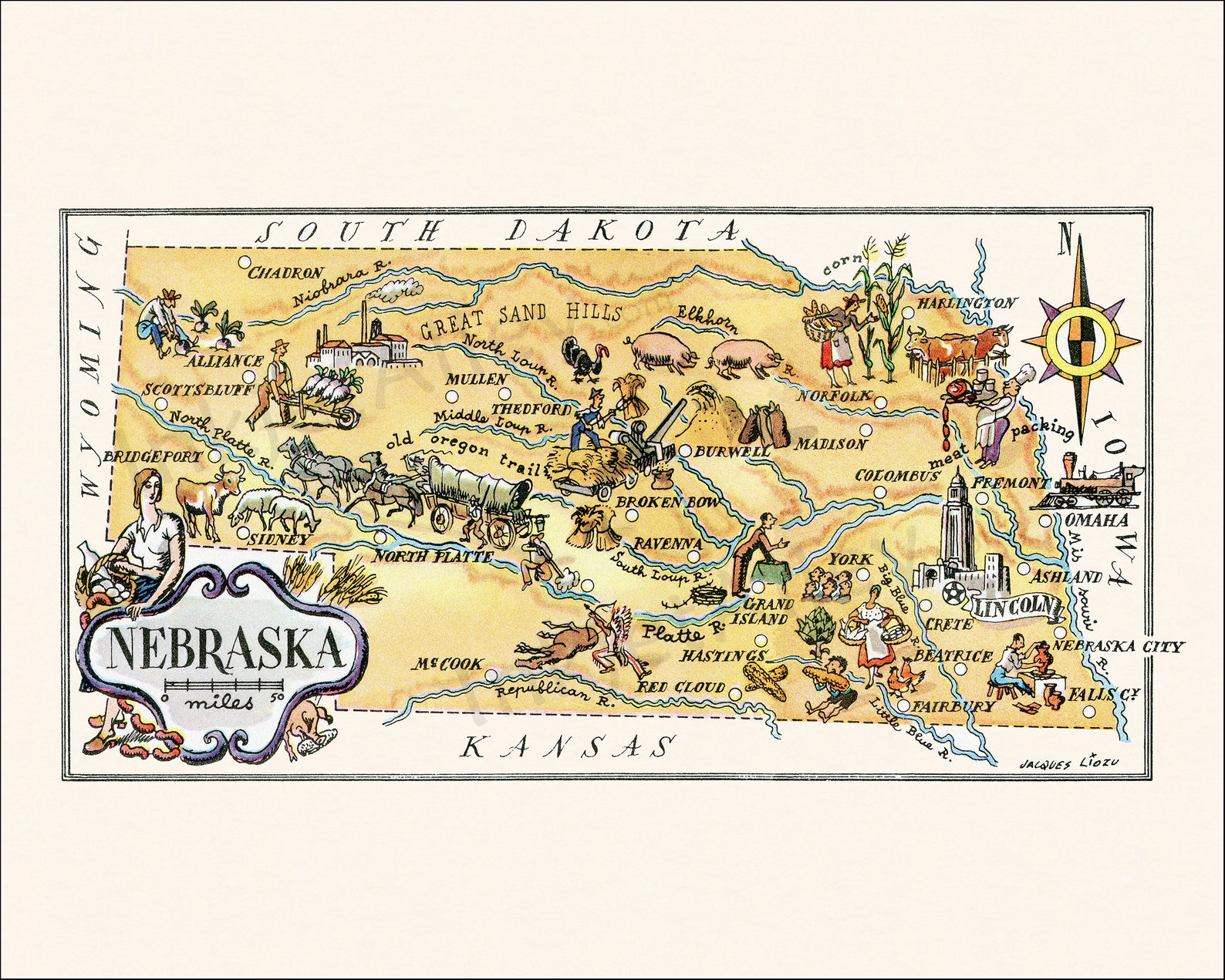 Fun State Map of Nebraska – Digital Download PRINTABLE Vintage ...