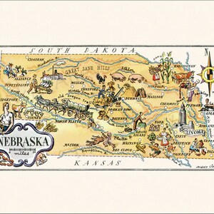 Fun State Map of Nebraska – Digital Download PRINTABLE Vintage ...