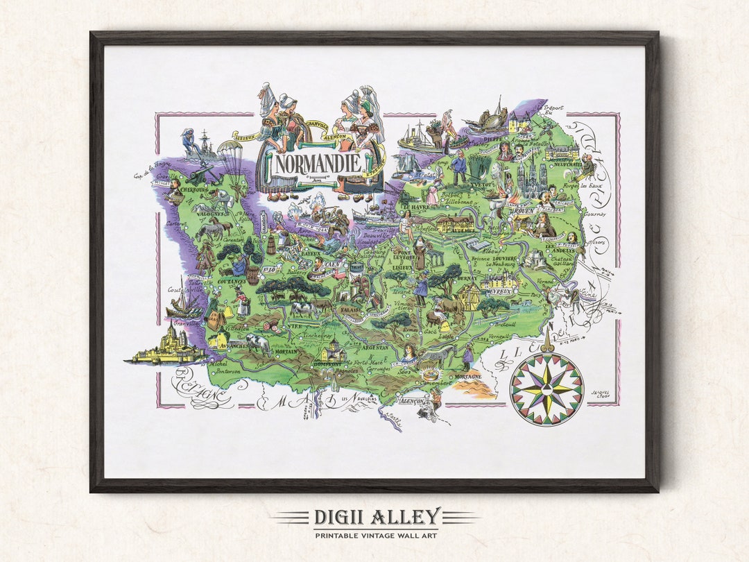Fun Map of Normandie a French Province, France – Digital Download ...