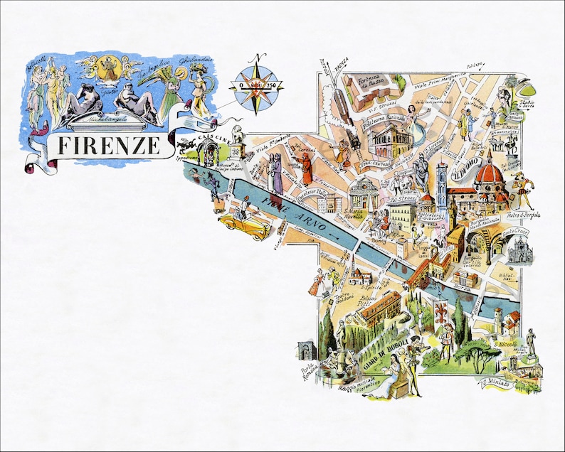 Fun Map of Italy Florence – Digital Download PRINTABLE Vintage ...