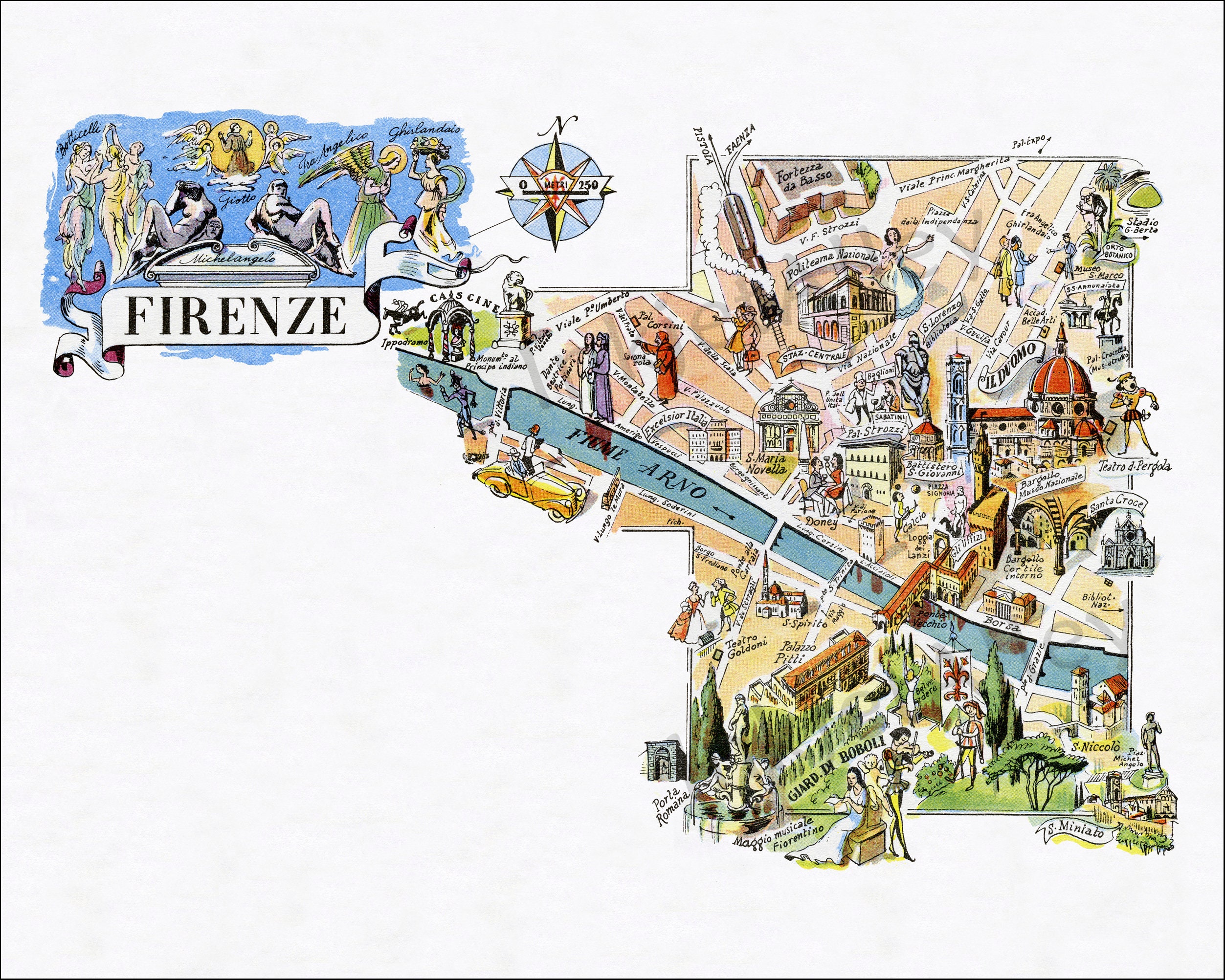 Fun Map of Italy Florence – Digital Download PRINTABLE Vintage ...