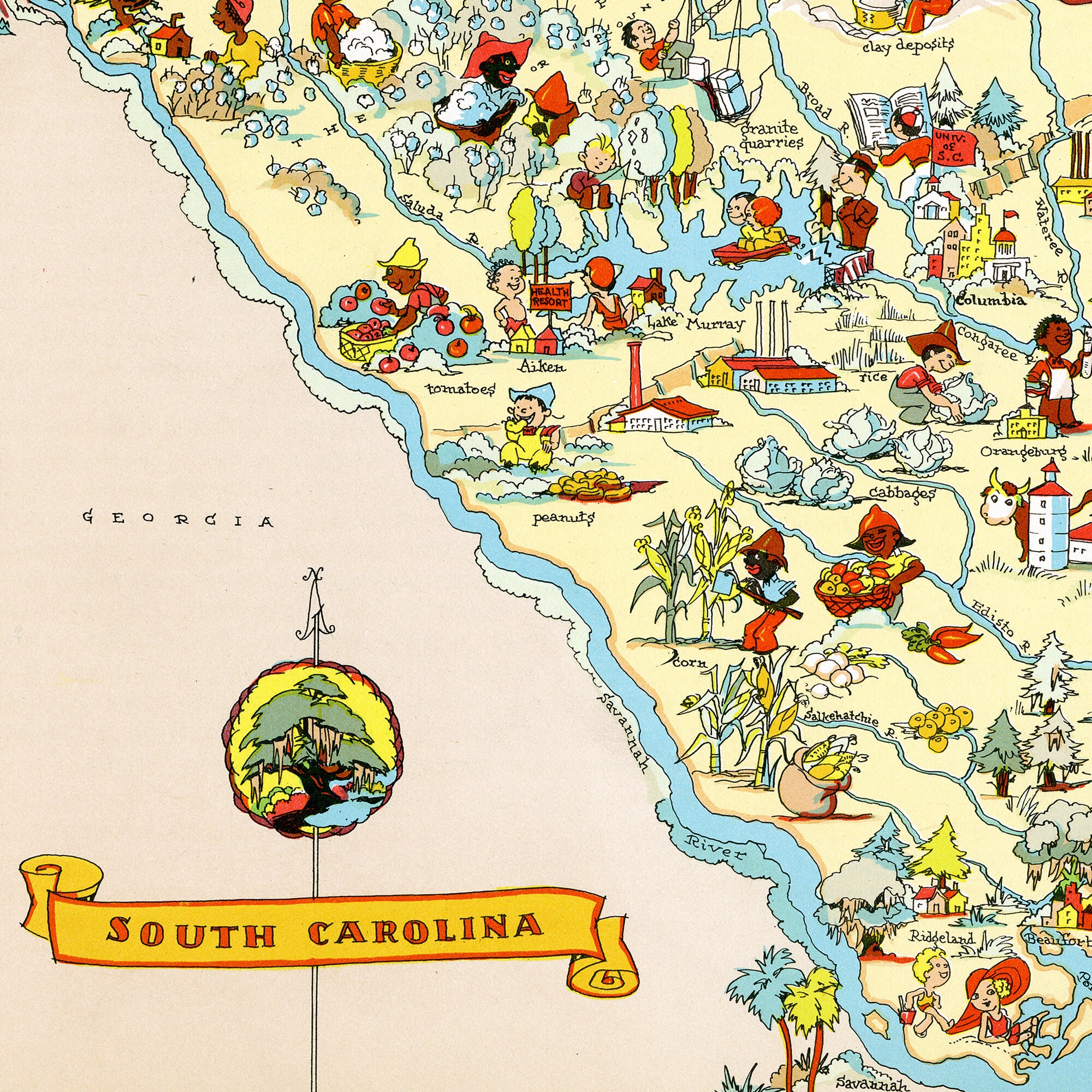 Fun State Map of South Carolina – Digital Download PRINTABLE Vintage ...