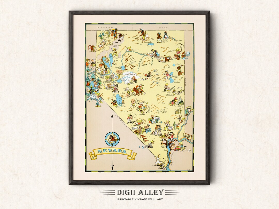 Fun State Map of Nevada – Digital Download PRINTABLE Vintage Pictorial ...