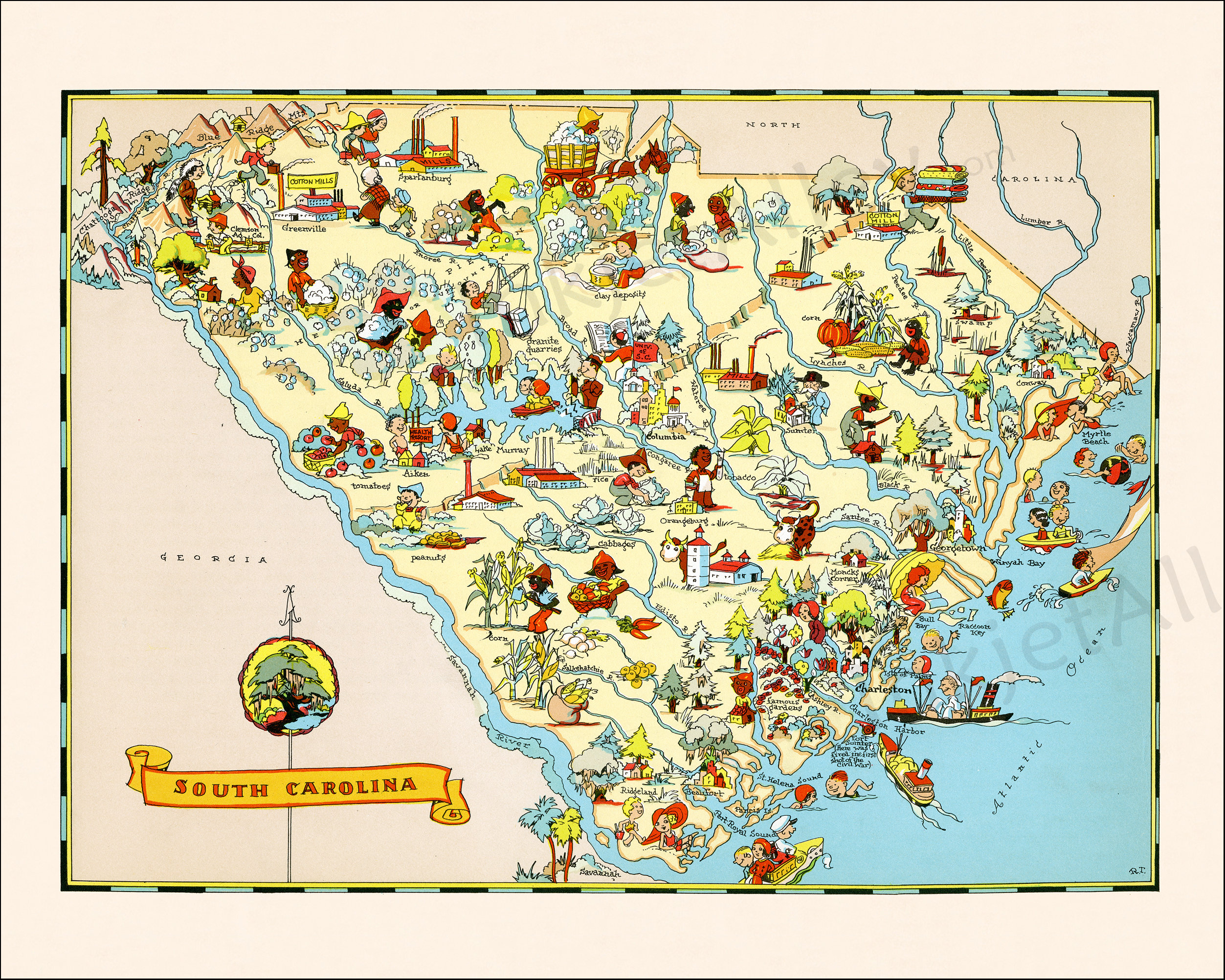 Fun State Map of South Carolina – Digital Download PRINTABLE Vintage ...