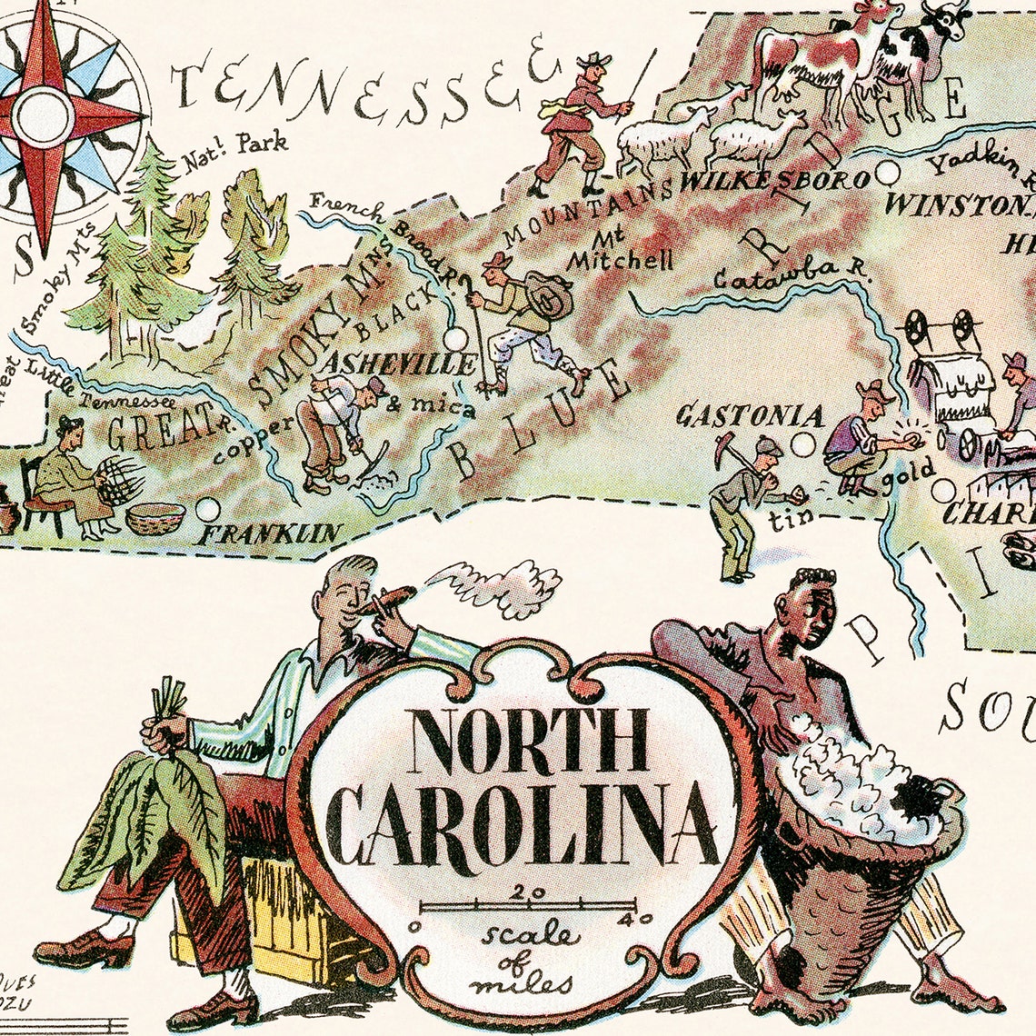 Fun State Map of North Carolina – Digital Download PRINTABLE Vintage ...