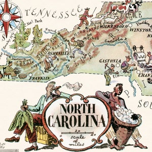 Fun State Map of North Carolina – Digital Download PRINTABLE Vintage ...