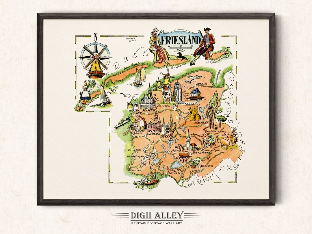 Fun Map of Friesland, the Netherlands – Digital Download PRINTABLE ...