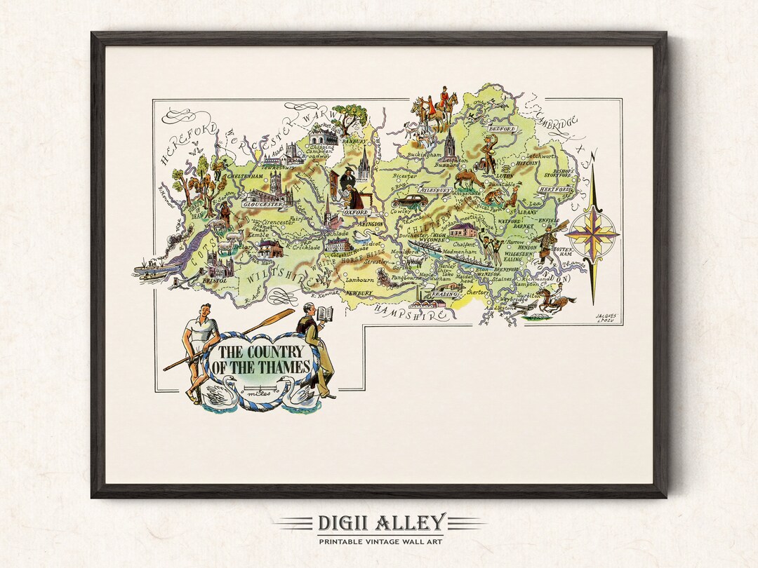 Fun Map of the Country of the Thames Great Britain, England – Digital ...