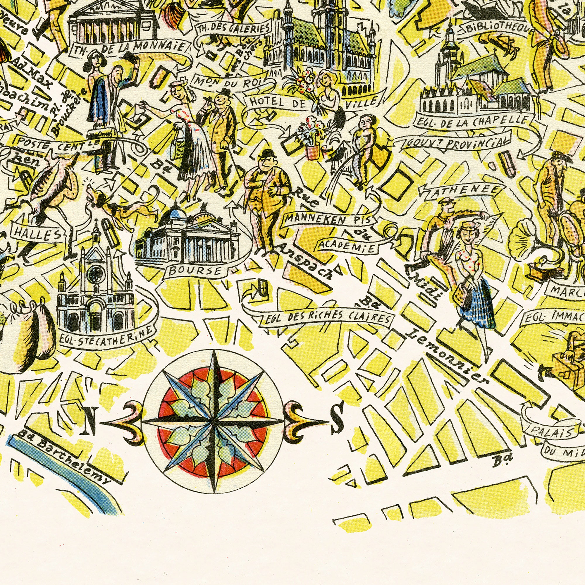 Fun Map of Brussels - Bruxelles Center, Belgium – Digital Download ...