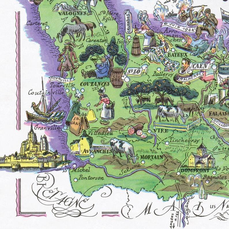 Fun Map of Normandie a French Province, France – Digital Download ...