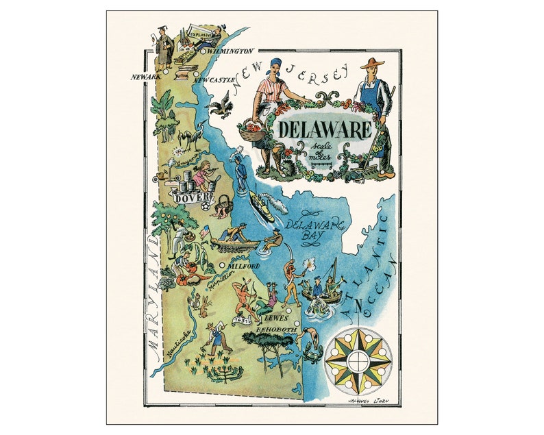 Fun State Map of Delaware – Digital Download PRINTABLE Vintage ...