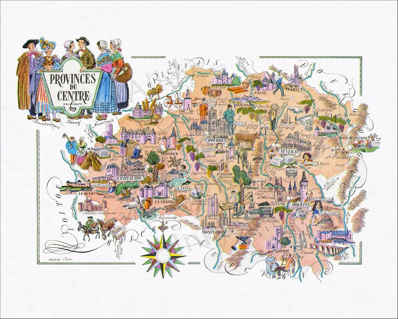 Fun Map of Provinces Du Centre a French Province, France Digital ...