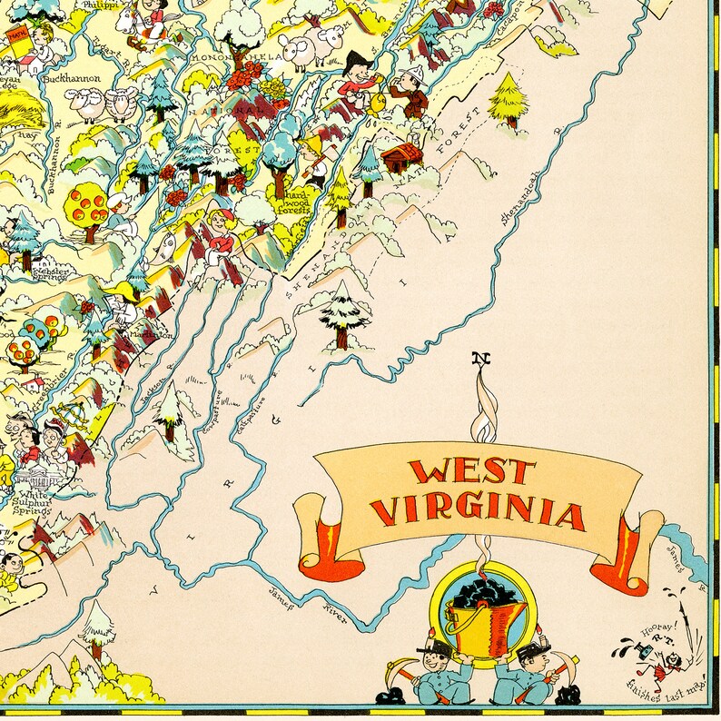 Fun State Map of West Virginia Digital Download PRINTABLE - Etsy