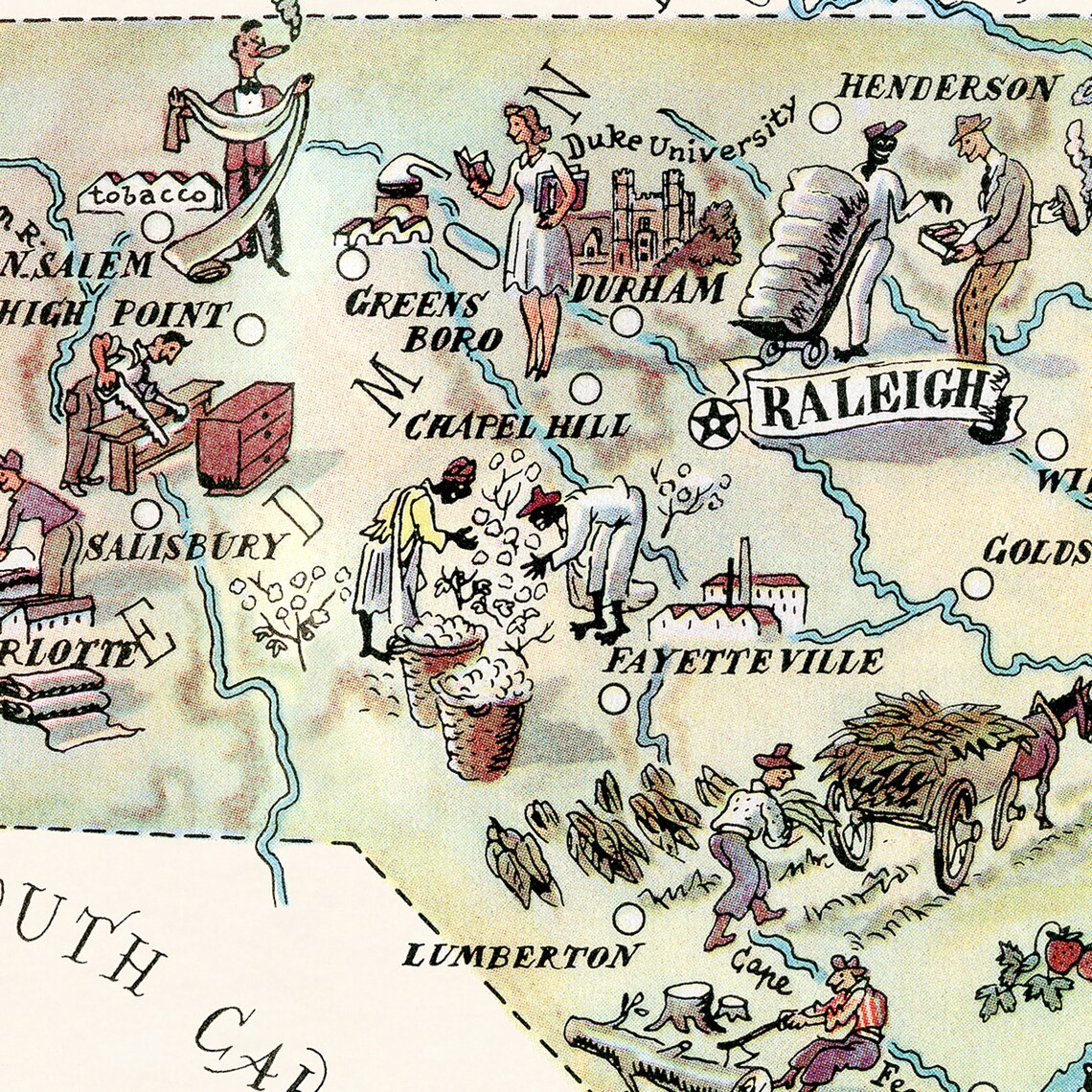 Fun State Map of North Carolina – Digital Download PRINTABLE Vintage ...