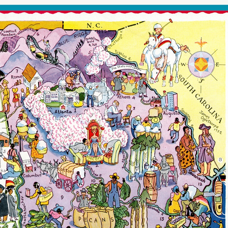 Fun State Map of Alabama & Georgia Digital Download PRINTABLE Vintage ...