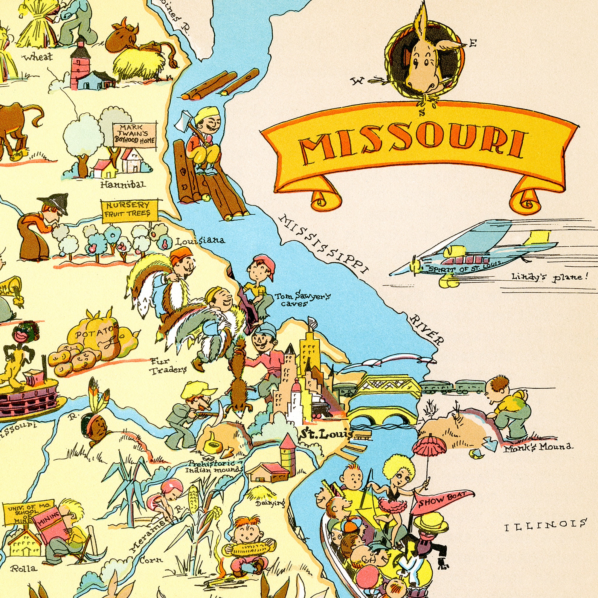 Fun State Map of Missouri Digital Download PRINTABLE Vintage Pictorial ...