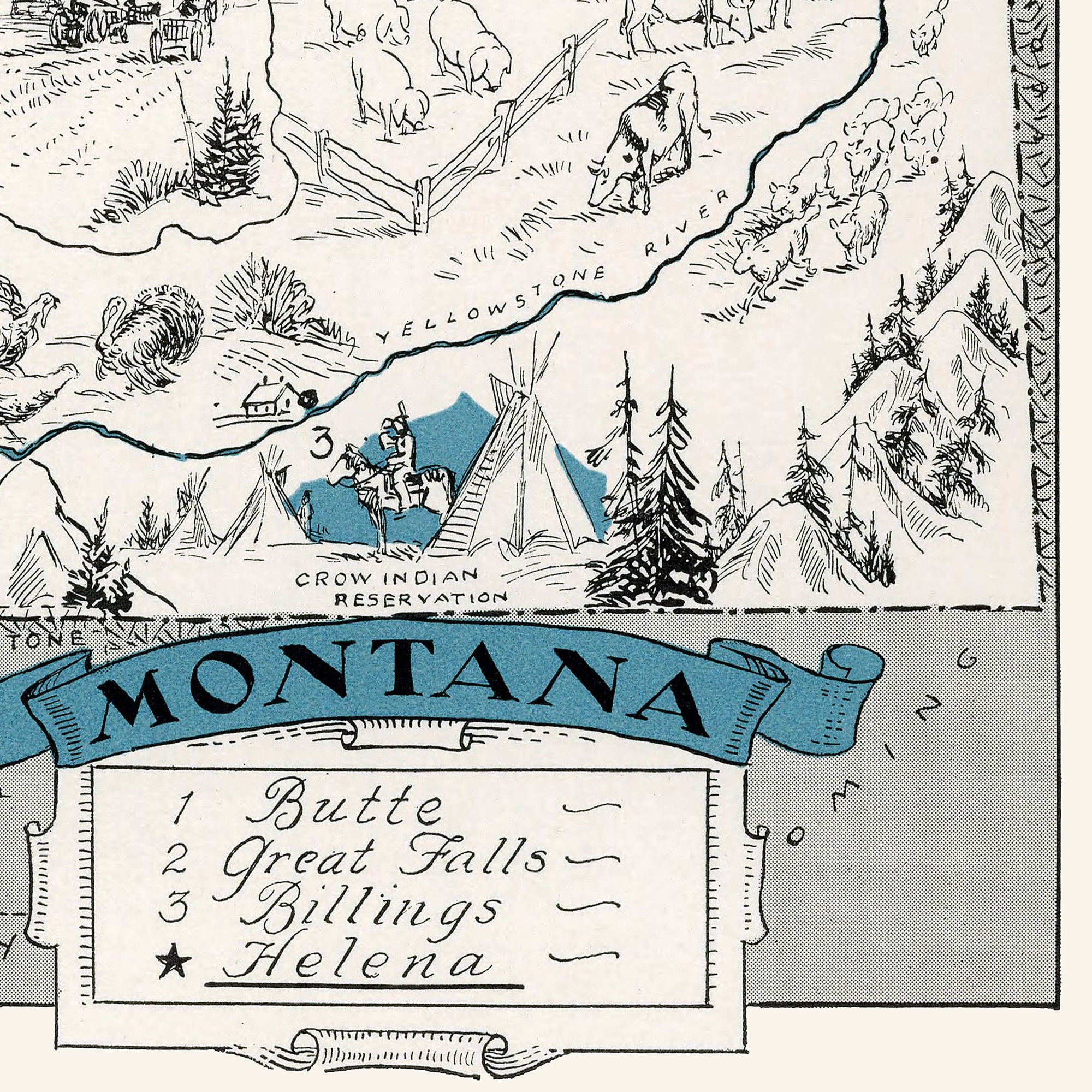 Pictorial Map of Montana – Digital Download PRINTABLE Vintage Fun Old ...
