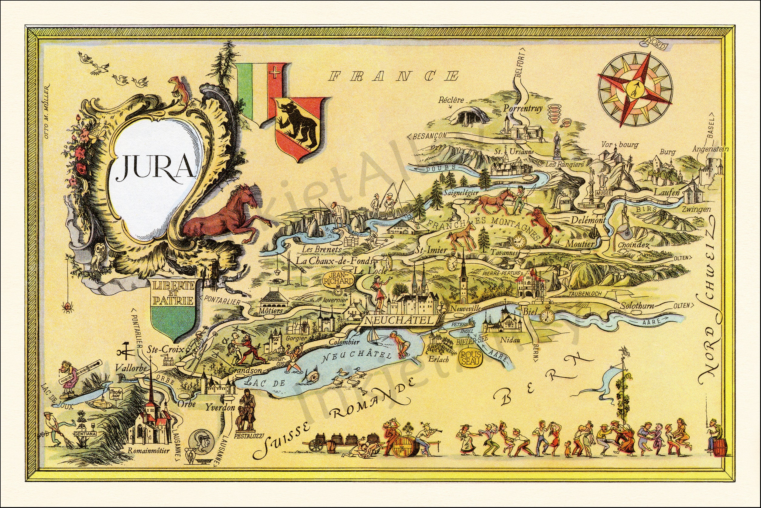 Fun Map of Jura in Switzerland – Digital Download PRINTABLE Vintage ...
