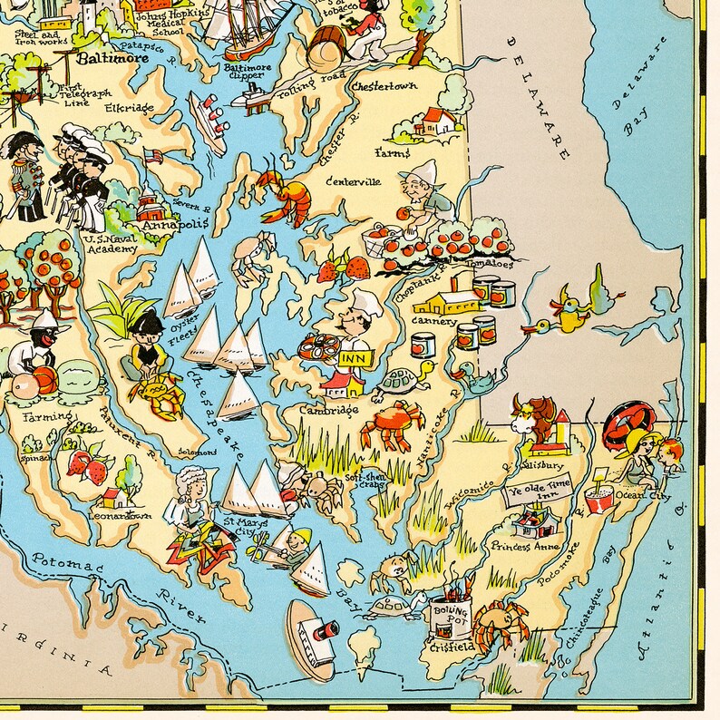 Fun State Map of Maryland – Digital Download PRINTABLE Vintage ...
