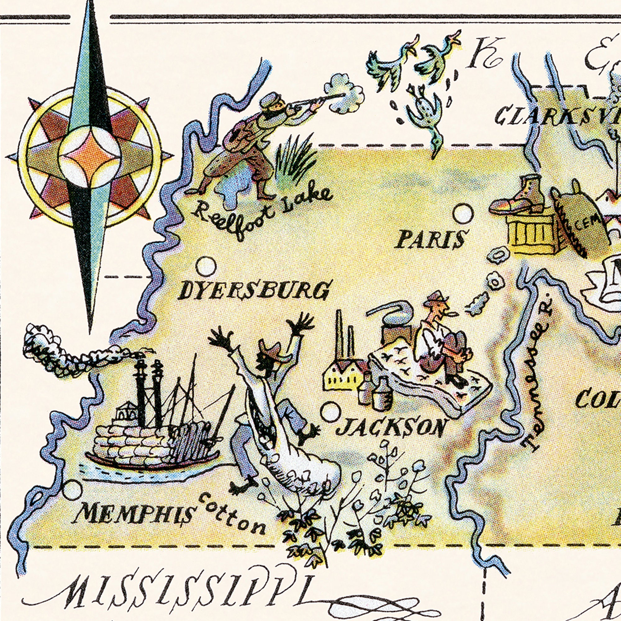 Fun State Map of Tennessee – Digital Download PRINTABLE Vintage ...