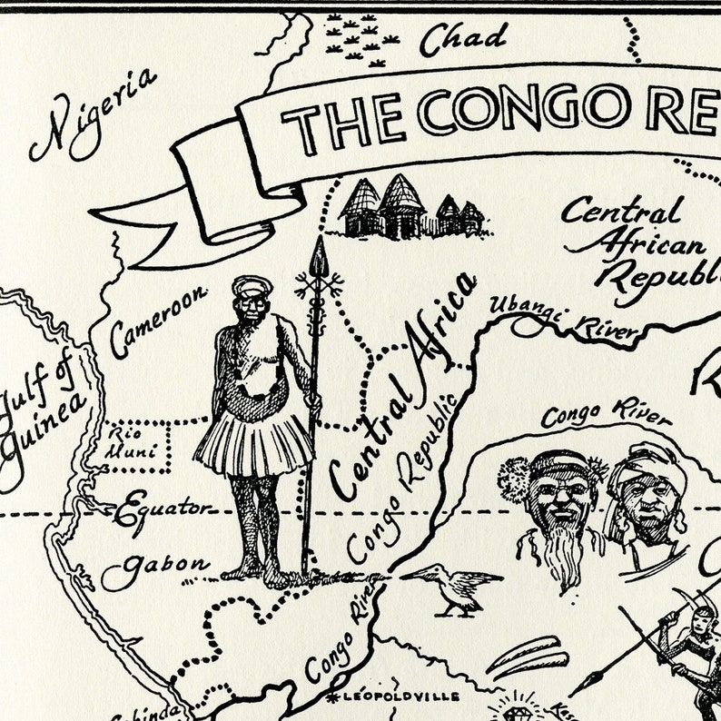 Map of Congo in Africa Digital Download PRINTABLE Vintage Pictorial Fun ...