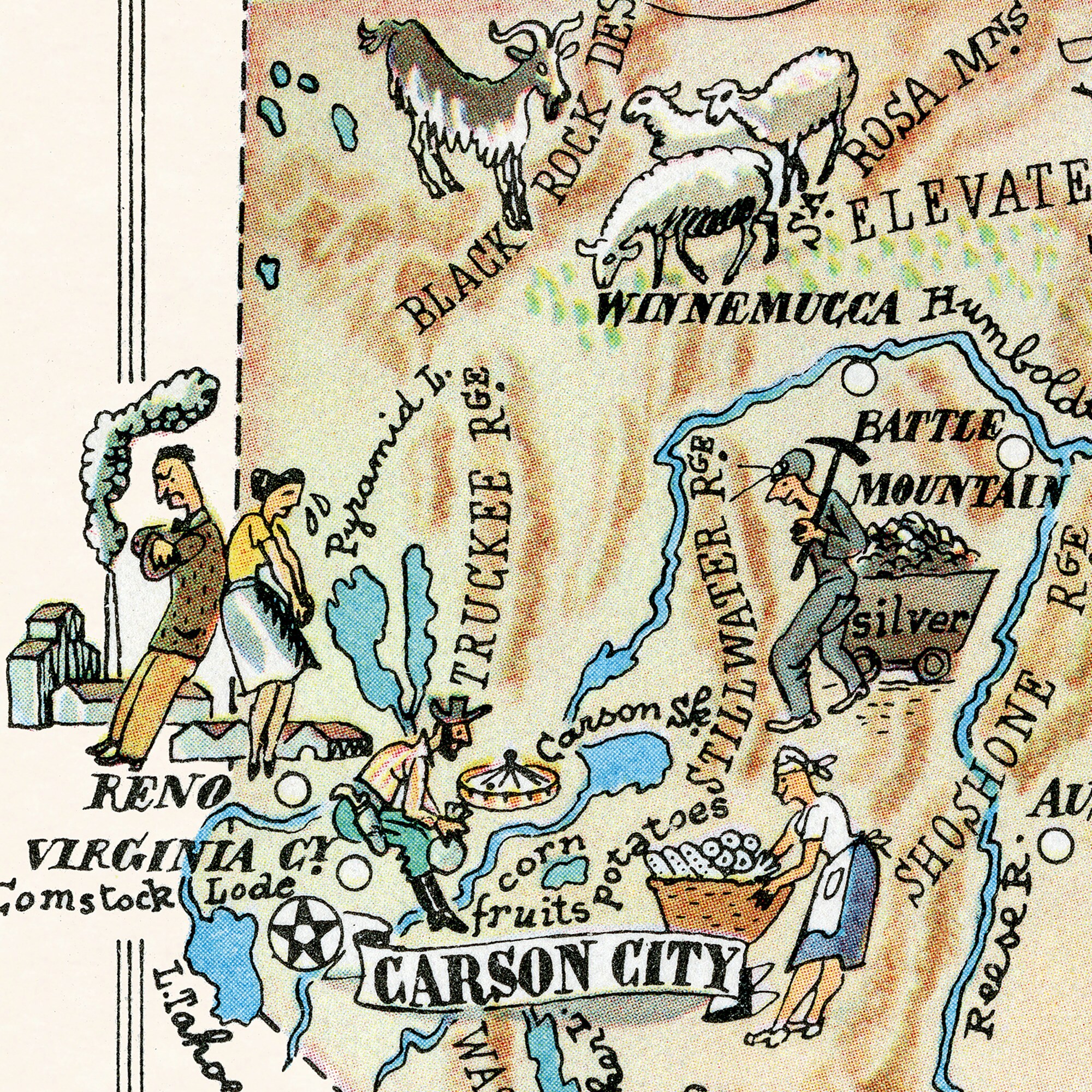 Fun State Map of Nevada Digital Download PRINTABLE Vintage Pictorial ...