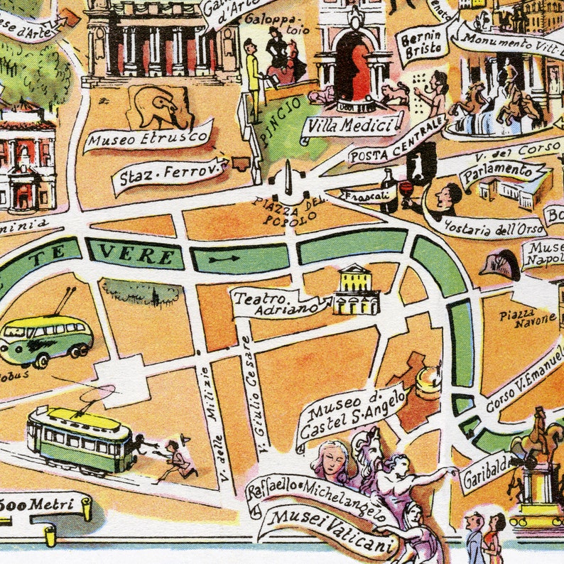 Fun Map of Italy Rome Roma Moderna Digital Download PRINTABLE Vintage ...